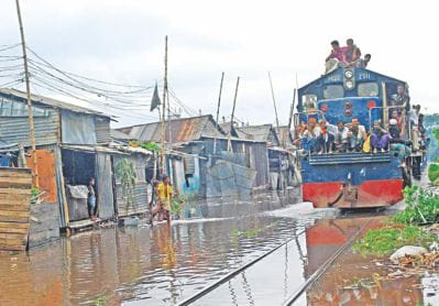 Train moving on submerged tracks | The Daily Star