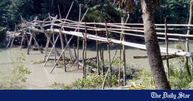 Rickety bamboo bridge the only means | The Daily Star