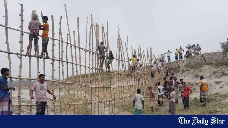 Locals build bamboo dam to prevent river erosion | The Daily Star
